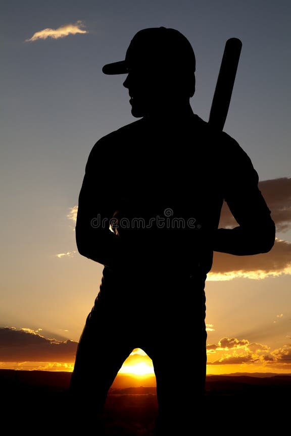 Silhouette Baseball Standing Sunset Stock Photo - Image of figure, game ...