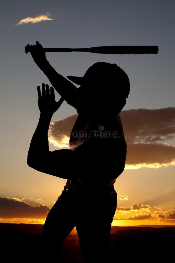 Silhouette Baseball Swing One Hand Sunset Stock Image - Image of ...