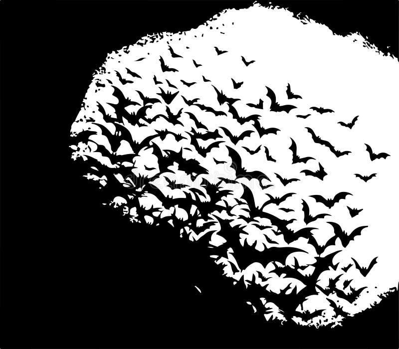 Silhouette of a Bat Colony Swarming Out of a Cave Stock Vector ...