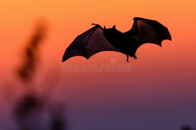 Silhouette of a Bat Flying Against a Vibrant Sunset Sky AI Stock Image ...