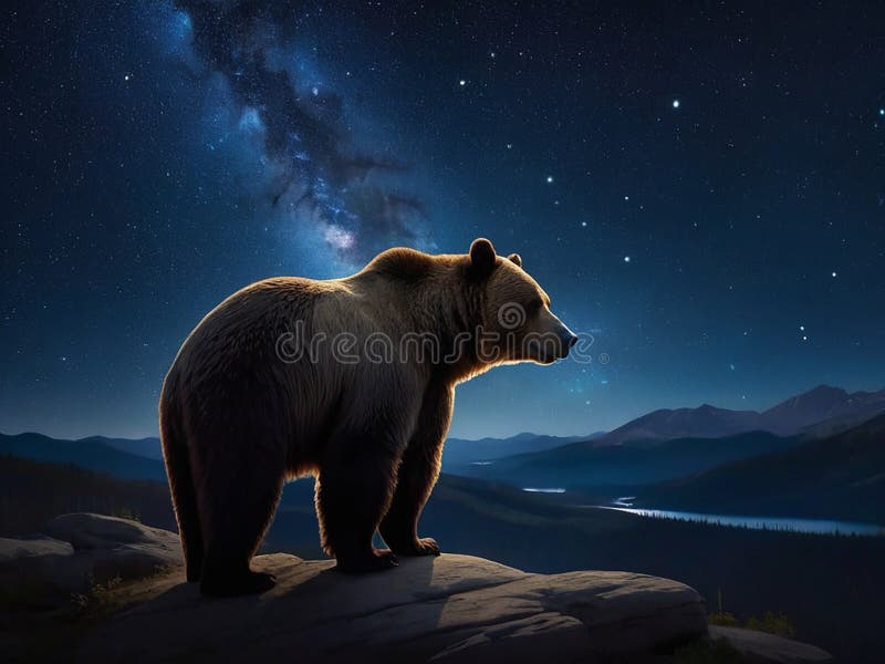 Silhouette of a Bear Against a Sky Full of Stars Stock Illustration ...