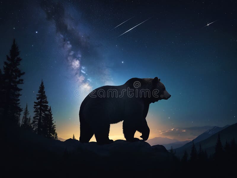 Silhouette of a Bear Against a Sky Full of Stars Stock Illustration ...