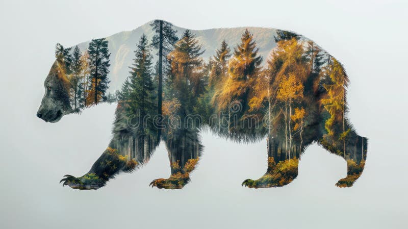 A Silhouette of a Bear with a Forest Scene Overlaid, Creating an ...
