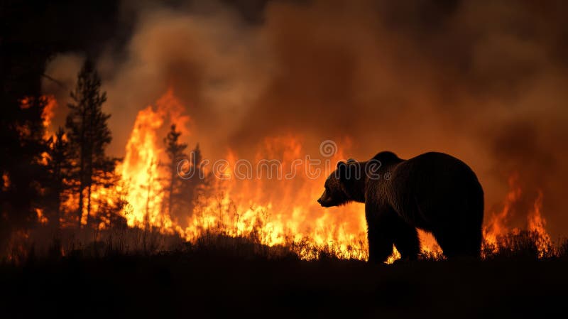 Bear Forest Fire Head Silhouette Standing Stock Illustration ...