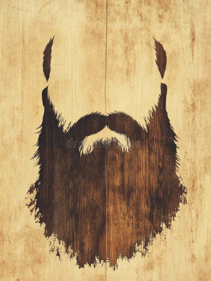 Silhouette of a Beard Filled with Natural Wood Grain Texture on a Clean ...