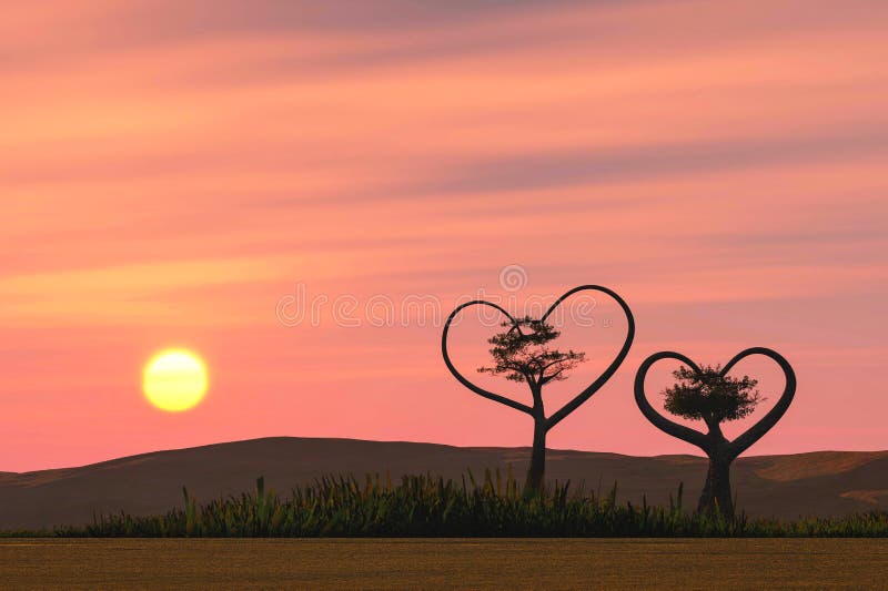 The Silhouette of Beautiful Sunset and the Couple Tree of Love the ...