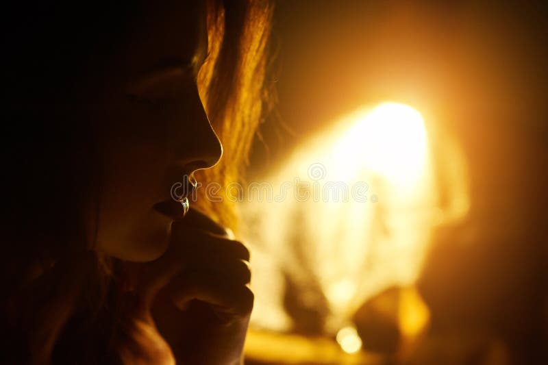 Silhouette of a Beautiful Young Woman Backlit Stock Image - Image of ...