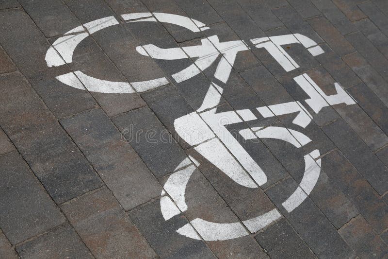 The Silhouette of a Bicycle on the Road Indicates that the Cycle Path ...