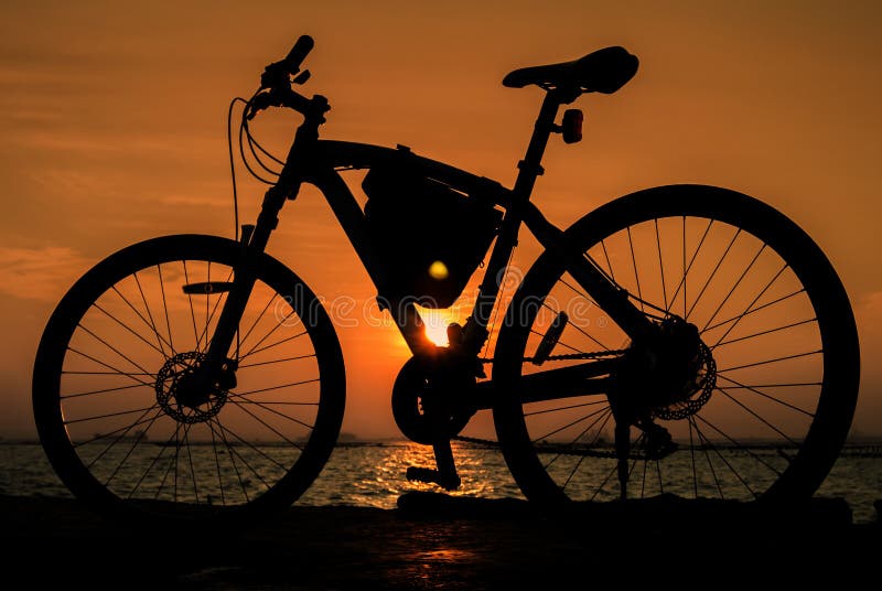 Silhouette Bicycle with Sunset Sky Stock Image - Image of touring ...