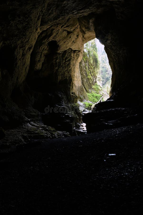 Silhouette of a Big Cave Entrance from Inside Stock Image - Image of ...