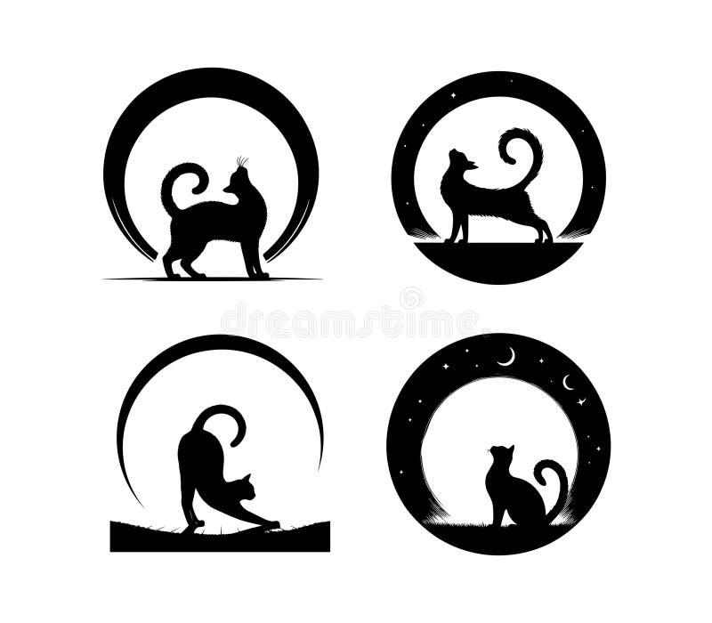 Silhouette of a Black Cat Arching Its Back Under a Full Moon Stock ...