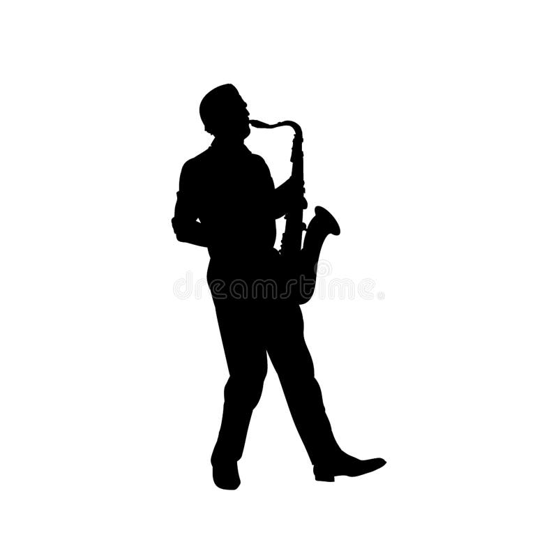 Silhouette of a Black Man Playing the Saxophone Stock Illustration ...