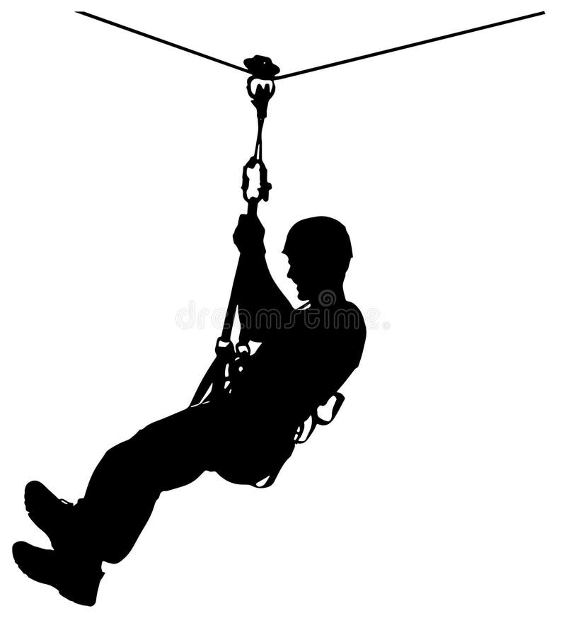 Silhouette of a Man Ziplining Stock Vector - Illustration of silhouette ...