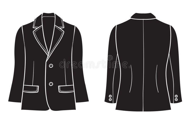 Silhouette Black Vector Illustration of a Blazer, Shown from Both Front ...