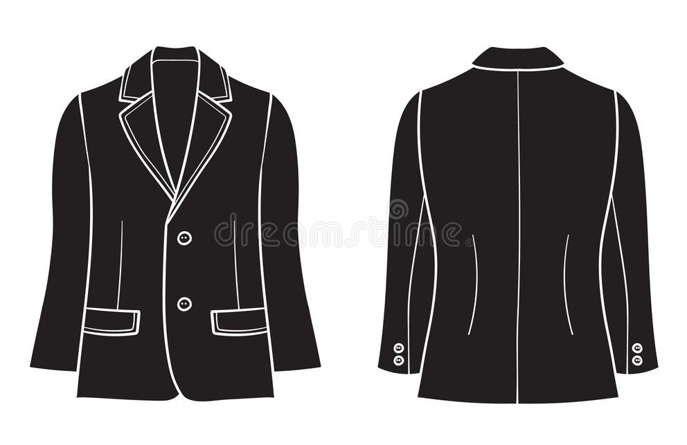 Silhouette Black Vector Illustration of a Blazer, Shown from Both Front ...
