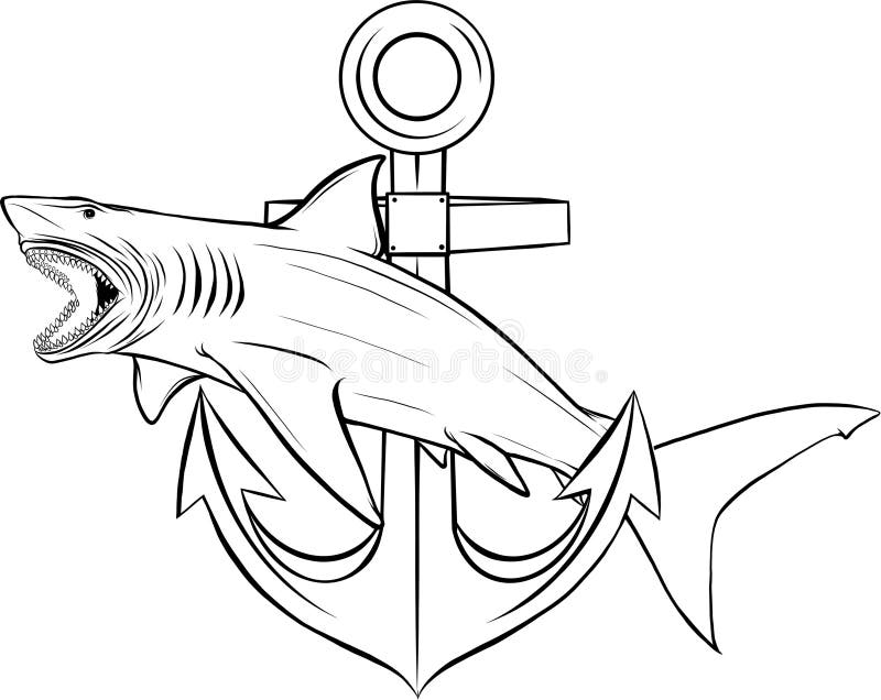 Silhouette Black White Shark with Anchor Vector Stock Vector ...