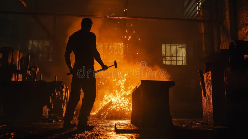 Silhouette of a Blacksmith Working at a Forge Stock Illustration ...
