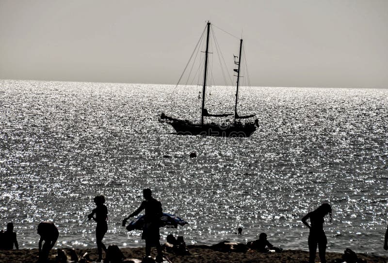 Silhouette Boat in the Ocean Stock Image - Image of island, sailing ...