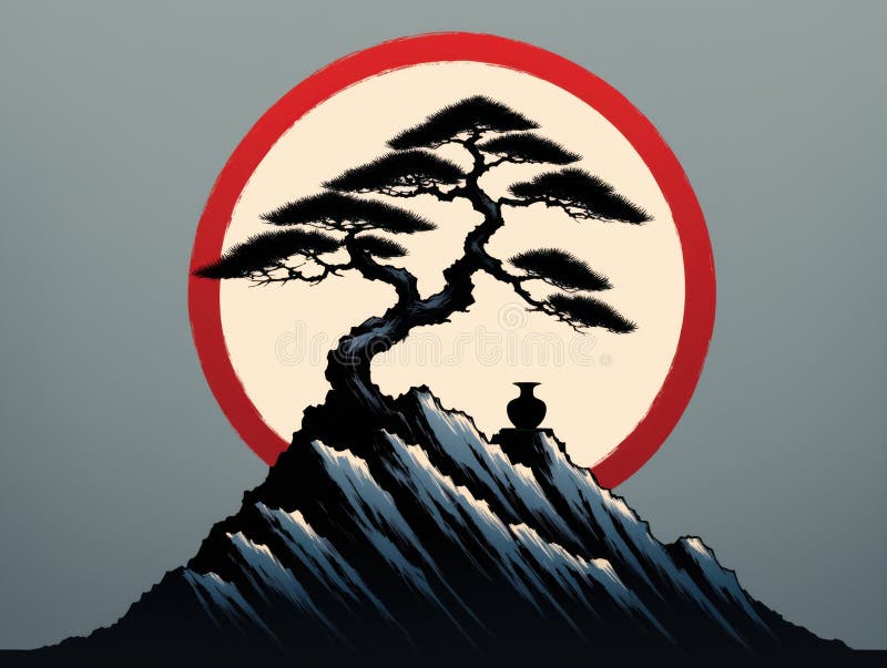 Bonsai Tree Silhouette Minimalist Anime Art Wallpaper Stock ...
