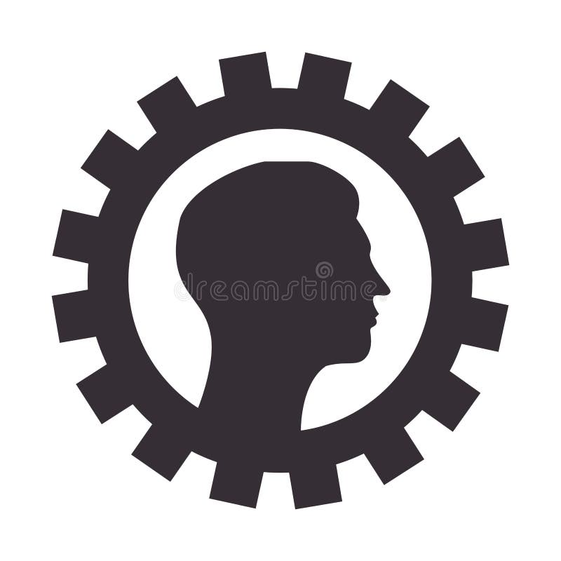 Silhouette Border with Gear Wheels Shape and Profile Man Stock Vector ...