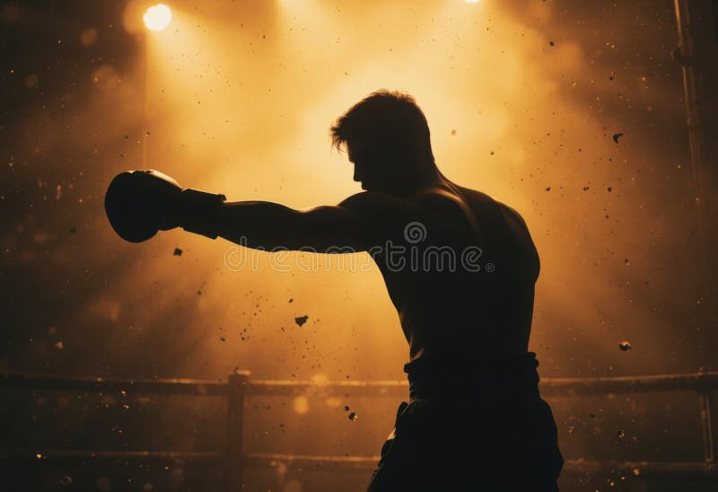 Silhouette of a Boxer in Action during a Punch Stock Illustration ...