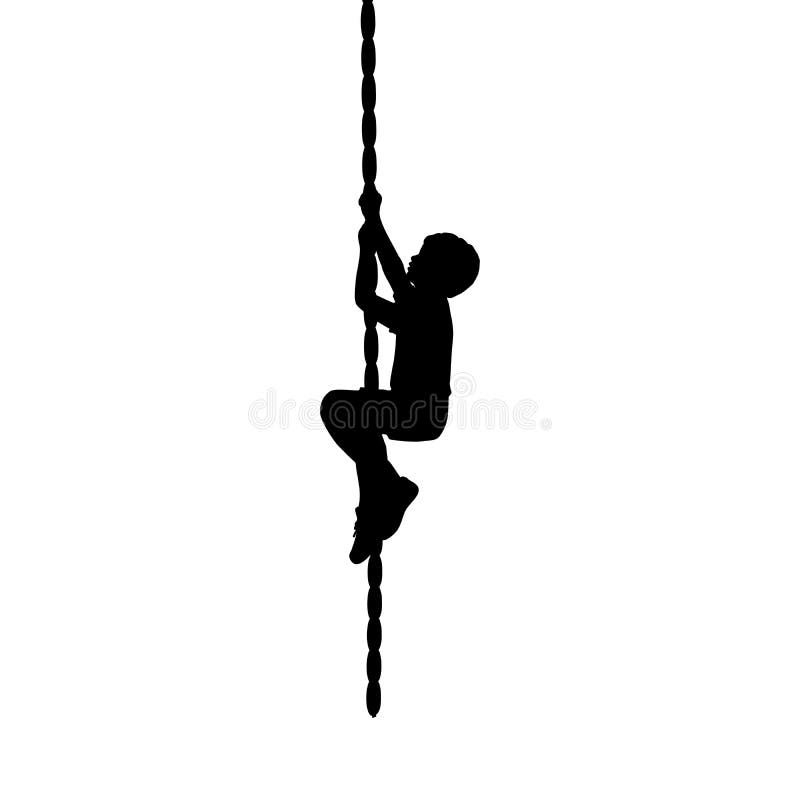 Silhouette Boy Climb Up the Rope Stock Vector - Illustration of athlete ...