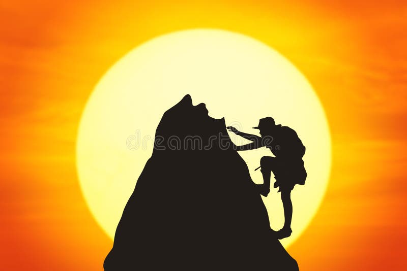 Silhouette of boy climbing stock image. Image of hiking - 100826271
