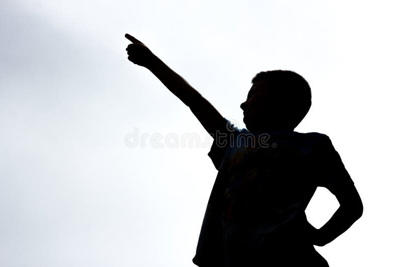 Silhouette Boy Points with Finger Direction Stock Image - Image of ...