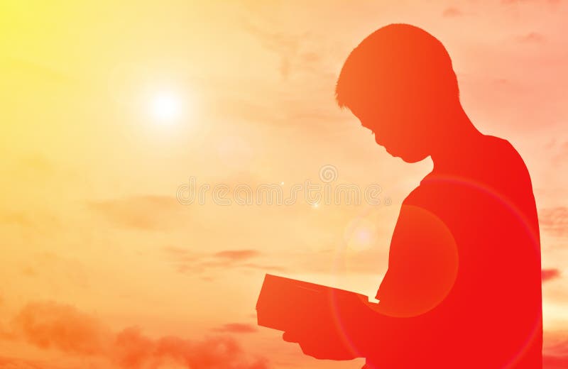 Silhouette a Boy Reading Book Stock Illustration - Illustration of ...