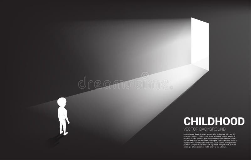 Silhouette of Boy Standing in Front of the Way Out with Light. Stock ...
