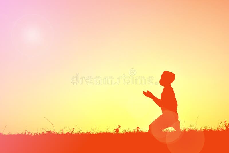 Silhouette of a Boy Who Praying Over Stock Image - Image of abstract ...