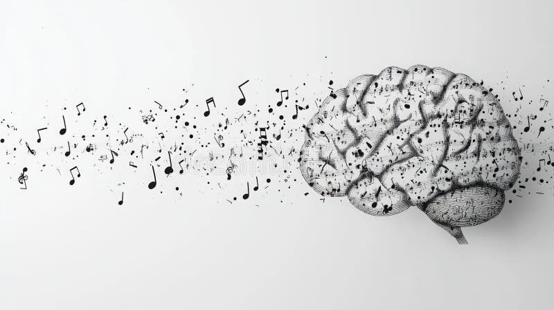 Silhouette of a Brain Creatively Filled with Musical Notes Representing ...