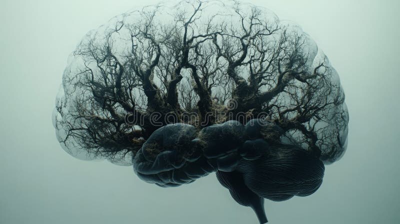 Silhouette of a Brain Filled with Intricate Tree Branches Symbolizing ...