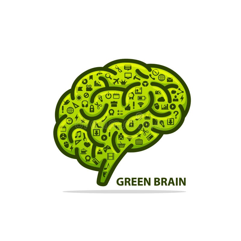 Brain Green Icons on a White Background Stock Vector - Illustration of ...