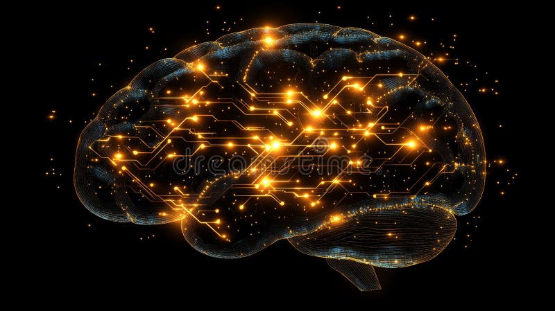 Silhouette of a Brain with LED Circuits Showing Neural Connectivity and ...