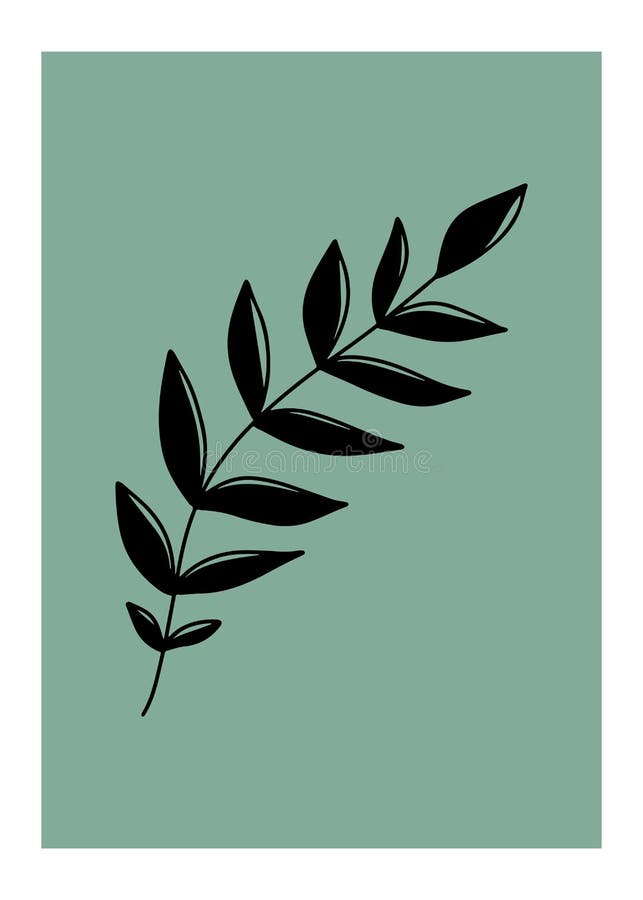 Silhouette of Branch with Leaves and Stem in Black Isolated on Green ... Silhouette of Branch with Leaves and Stem in Black Isolated on Green ...