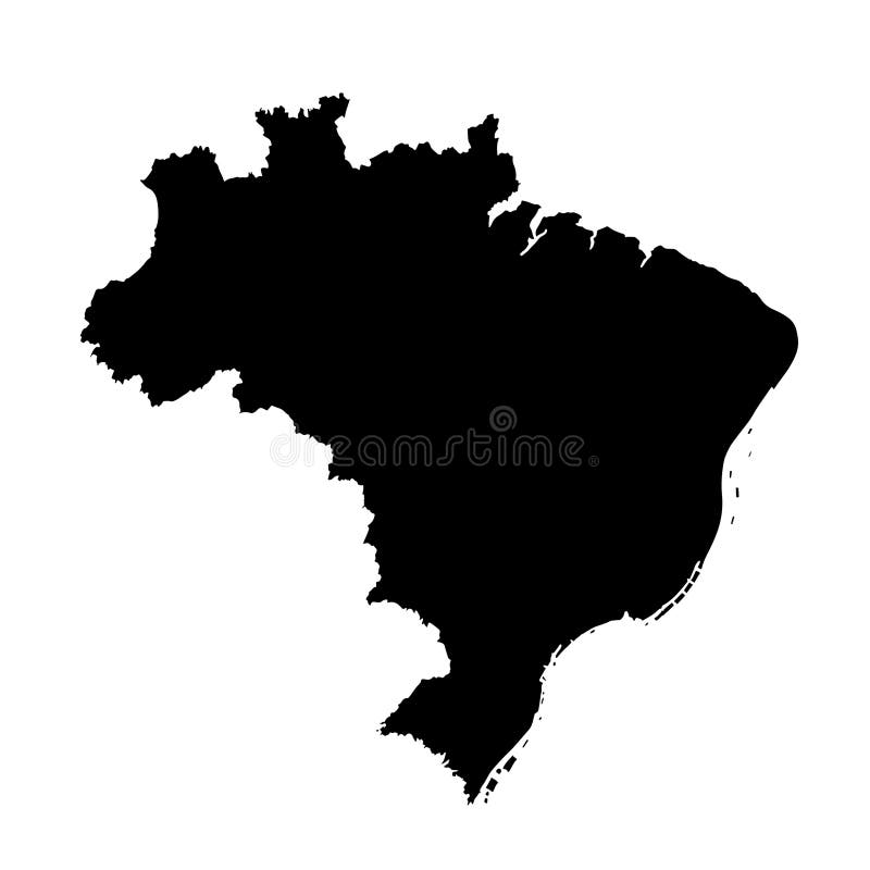 Silhouette Map of Brazil, Black on White Background. Stock Illustration ...