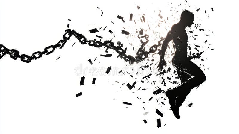 Silhouette Breaking Chains, Symbolizing Self-Conquest Stock ...