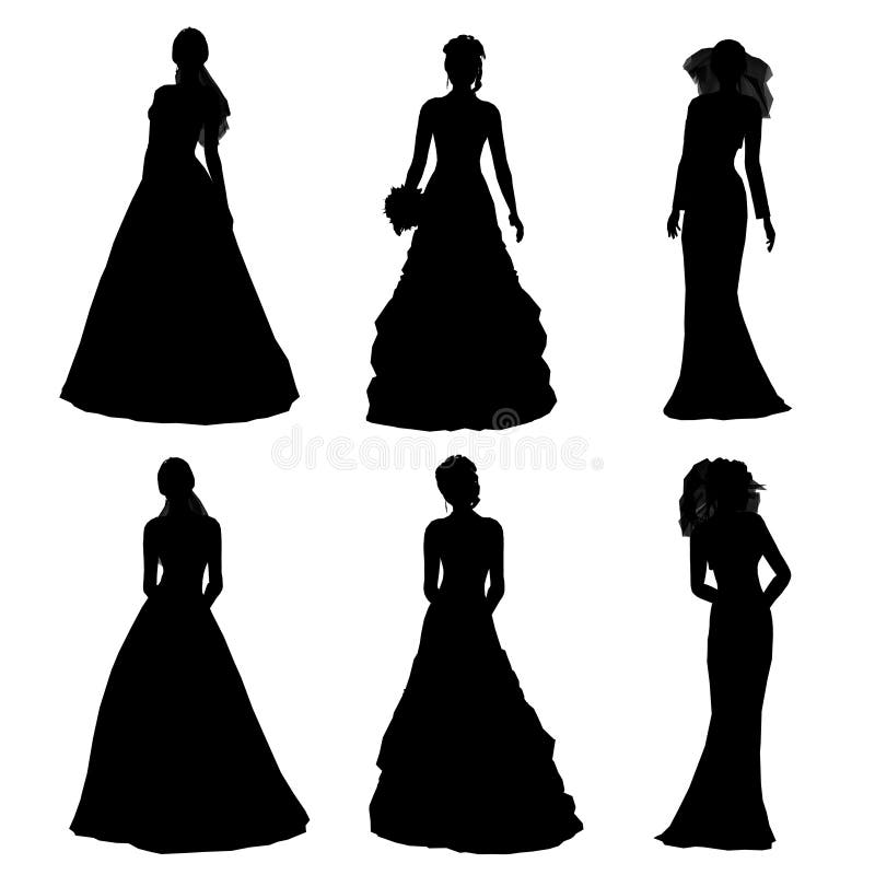 Bride and Groom Silhouettes Set 4 Stock Illustration - Illustration of ...
