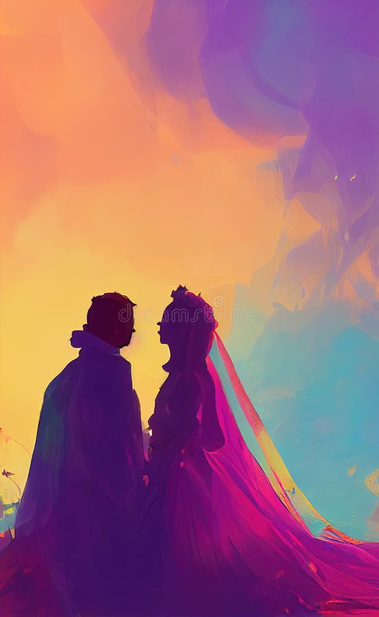 Silhouette of Bride and Groom, Colorful Illustration, Ai Generated ...