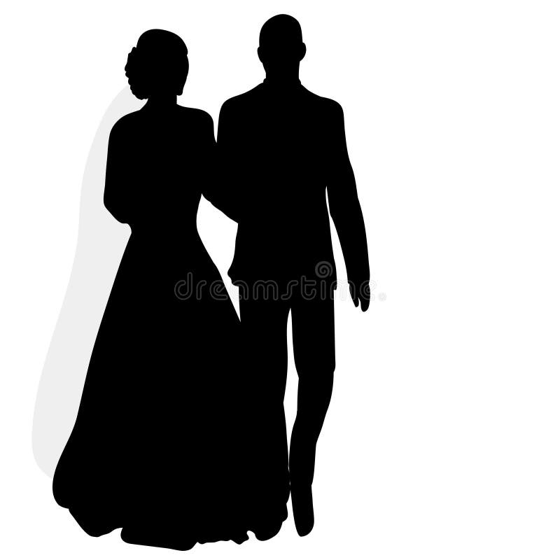 Silhouette of the Bride and Groom Walking, Wedding Stock Illustration ...