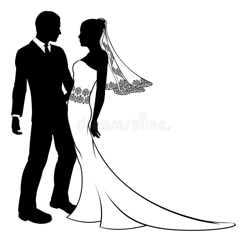 Silhouette Of Bride And Groom Wedding Couple Stock Vector