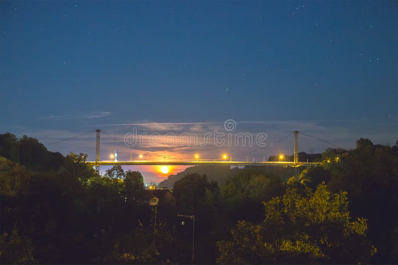 Silhouette of Bridge with Moon Stock Image - Image of attraction, rural ...