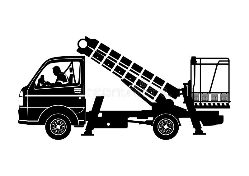 Silhouette of Bucket Truck. Stock Vector - Illustration of lift, view ...