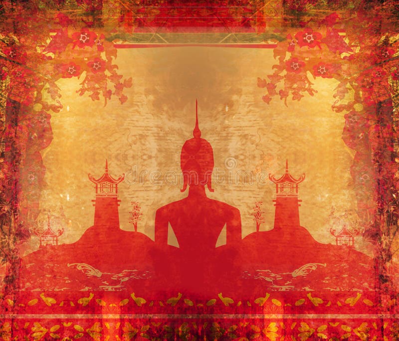 Silhouette Of A Buddha,Asian Landscape In The Background Stock ...