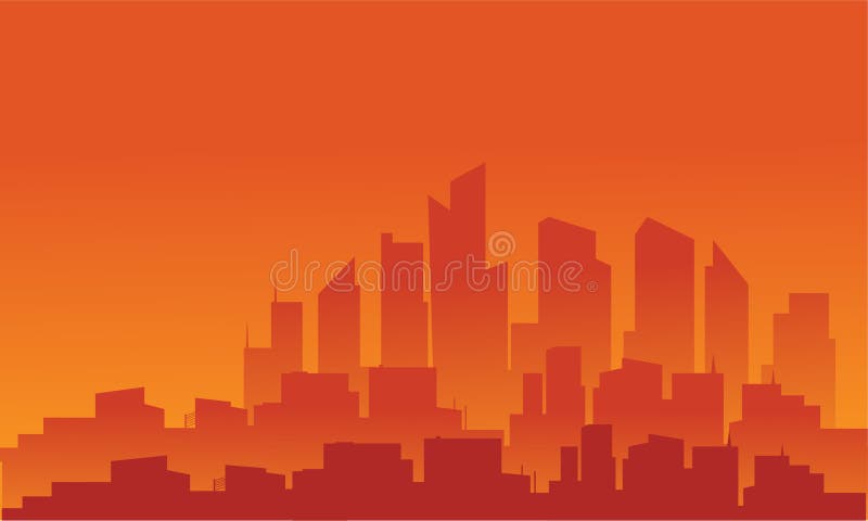 Silhouette of Building with Orange Background Stock Vector ...