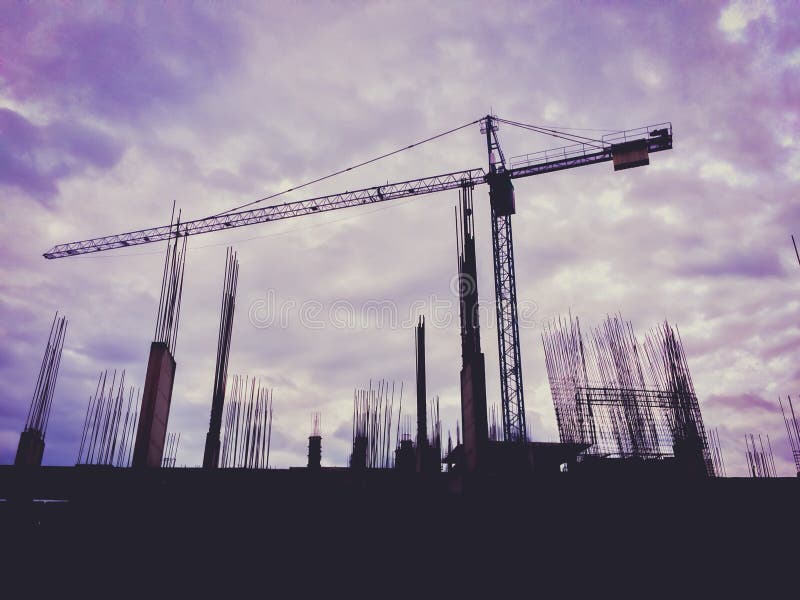 Silhouette Building Construction Site Scene Stock Image - Image of ...