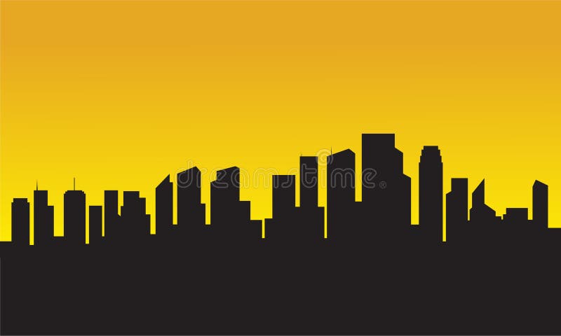 Silhouette of Building with Yellow Sky Stock Vector - Illustration of ...