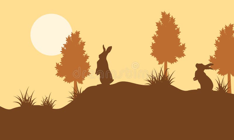 Silhouette of Bunny and Tree Landscape Stock Vector - Illustration of ...