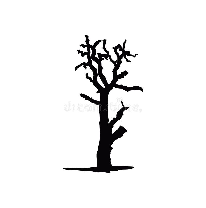 Silhouette of a Burnt Dry Damaged Tree Trunk. Black Stock Vector ...